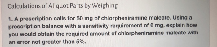 Solved Calculations of Aliquot Parts by Weighing 1. A | Chegg.com