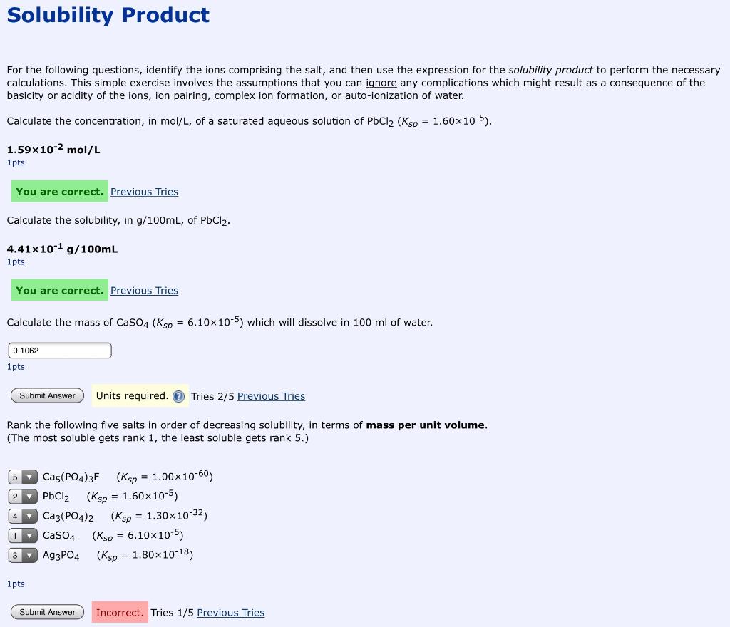 Solved Solubility Product For the following questions, | Chegg.com