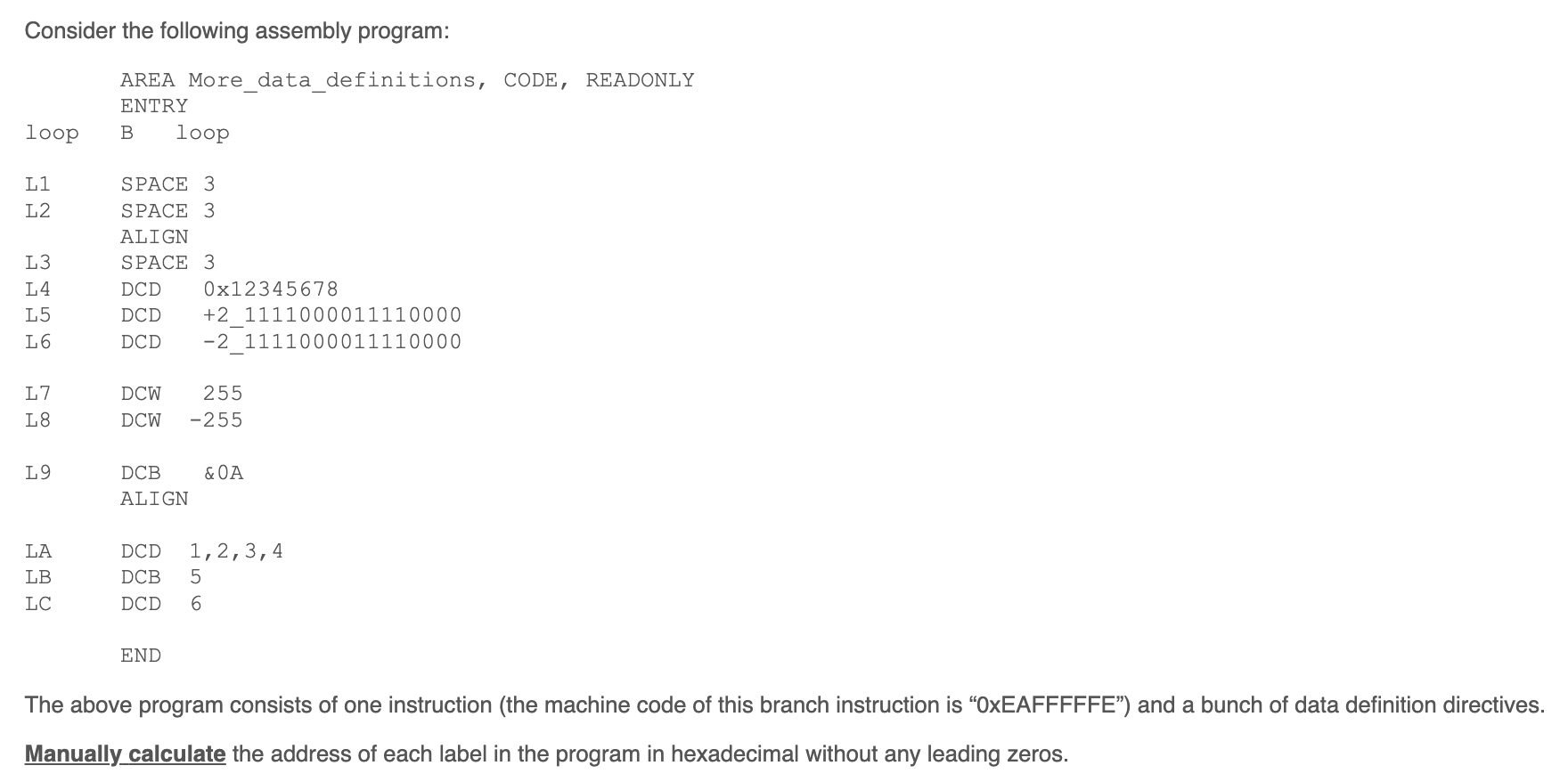 Solved Consider the following assembly program:AREA | Chegg.com