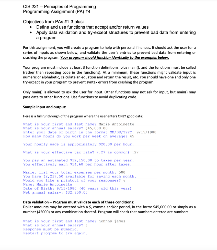 Solved CIS 221 - Principles of Programming Programming | Chegg.com