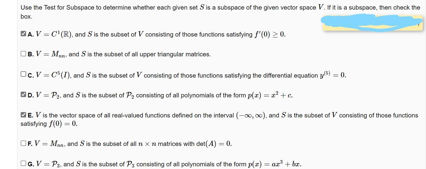 Solved Use the Test for Subspace to determine whether each | Chegg.com