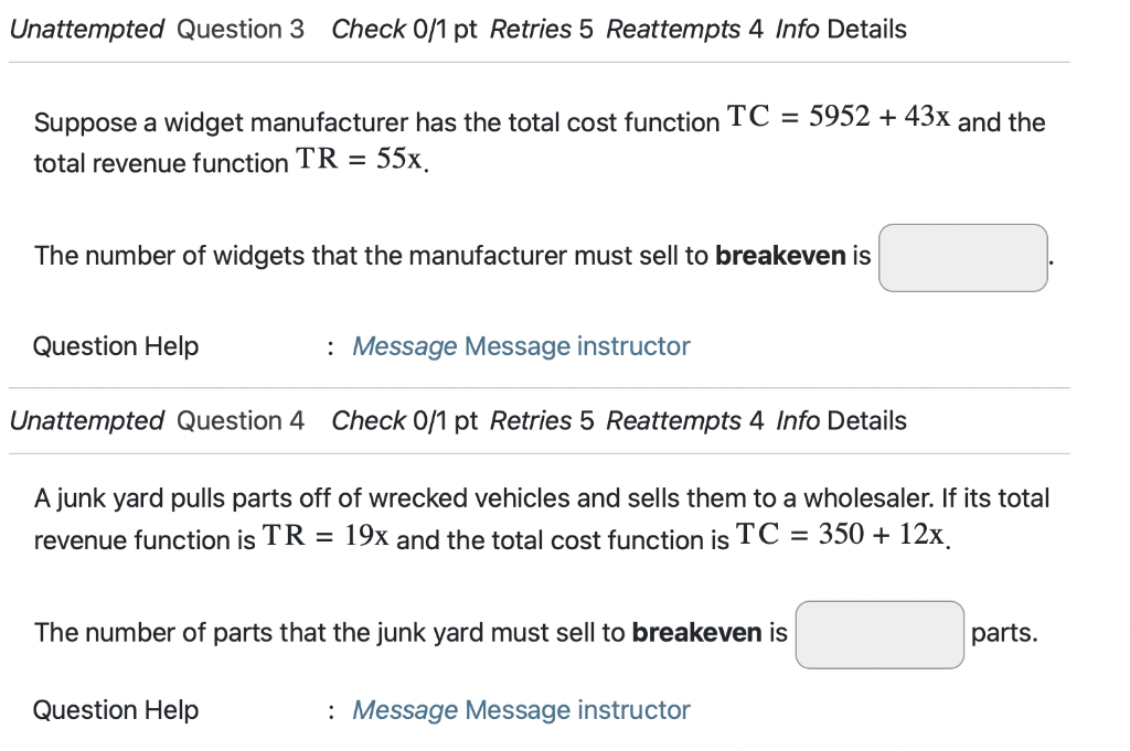 Solved Suppose a widget manufacturer has the total cost | Chegg.com
