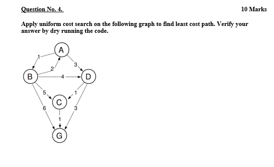 Solved 10 Marks Question No. 4. Apply uniform cost search on | Chegg.com