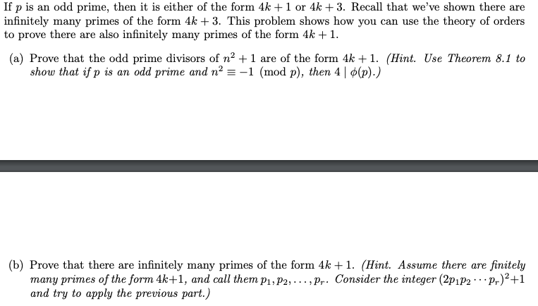 Solved If p is an odd prime, then it is either of the form | Chegg.com