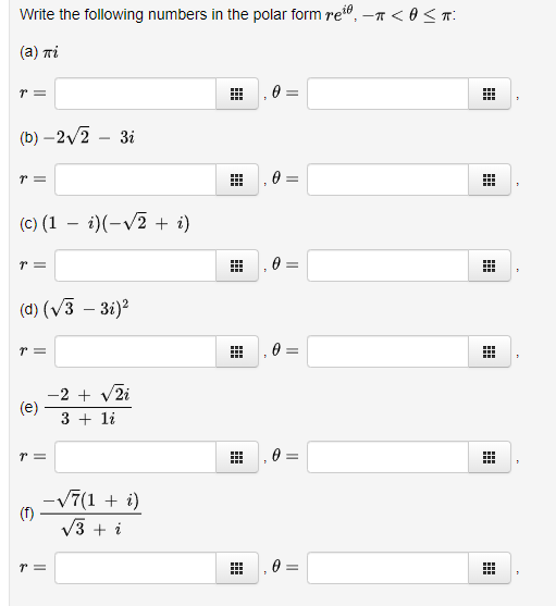 Solved Write the following numbers in the polar form | Chegg.com