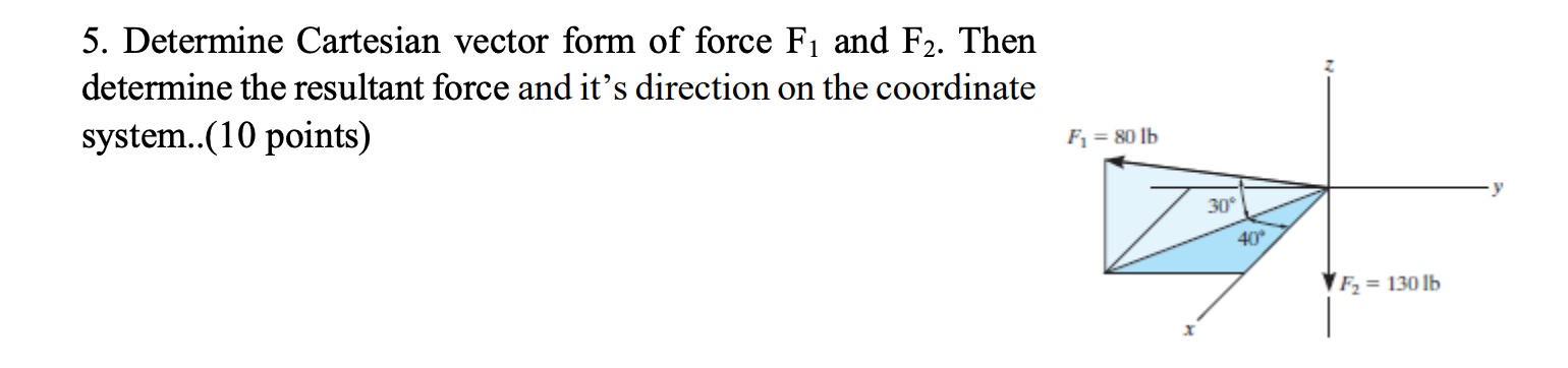 Solved 5. Determine Cartesian vector form of force F1 and | Chegg.com