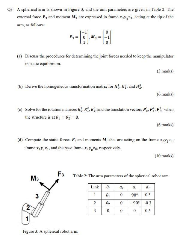 Q3 A spherical arm is shown in Figure 3, and the arm | Chegg.com