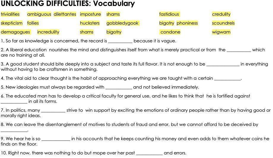 UNLOCKING DIFFICULTIES: Vocabulary 11. Hawkers, | Chegg.com