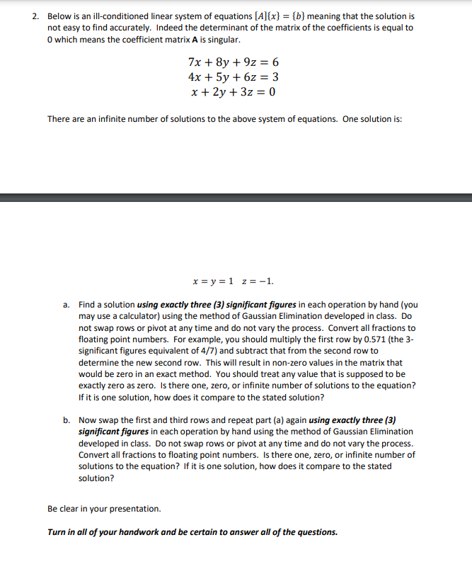 Solved 2. Below is an ill-conditioned linear system of | Chegg.com