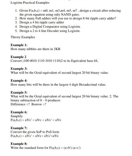 Logisim Practical Examples 1. Given F(a,b.c) = m0ml, | Chegg.com