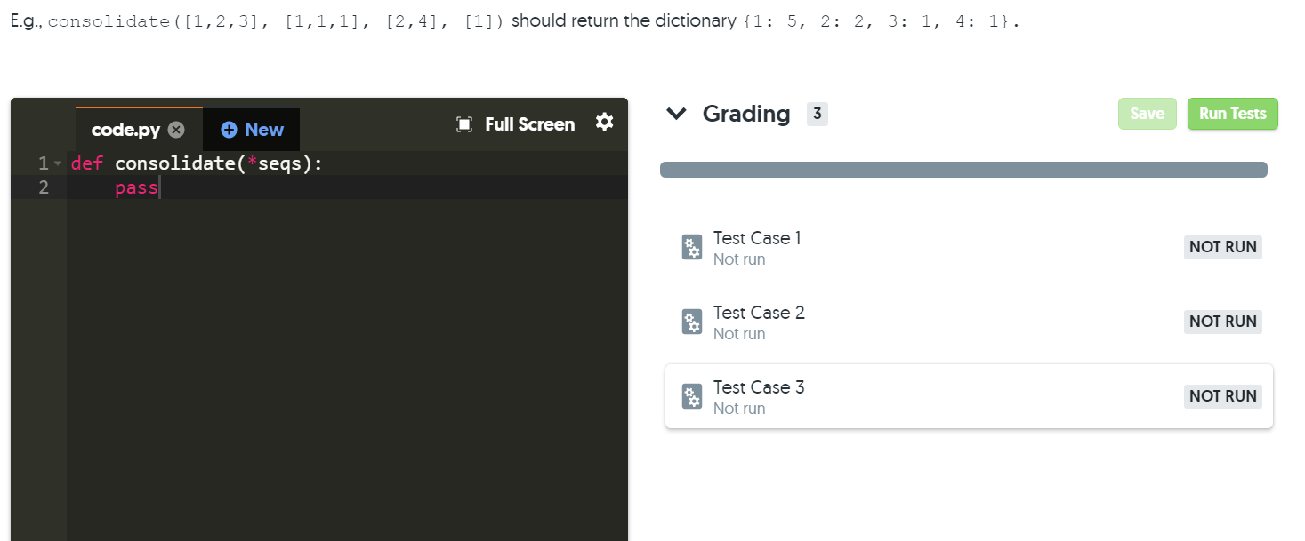 Solved E.g., consolidate([1,2,3], [1,1,1], [2,4], [1]) | Chegg.com