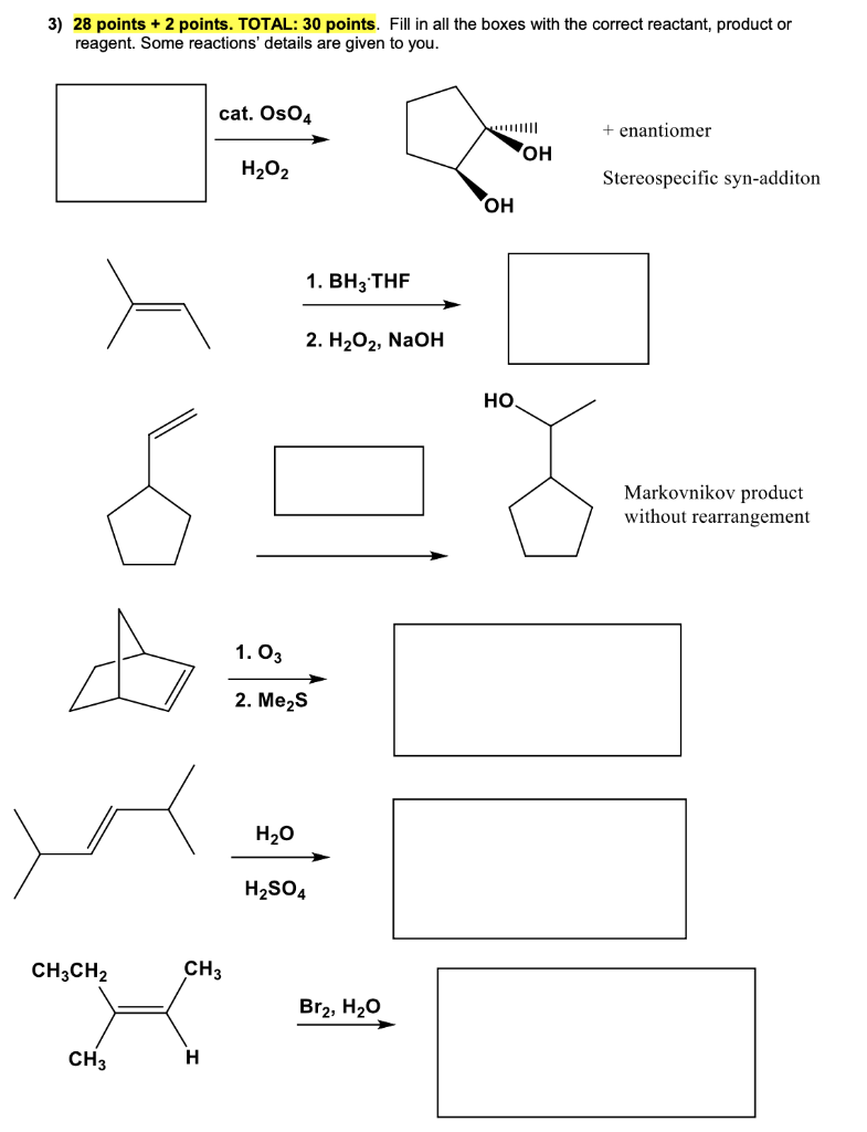 Solved Fill in all the boxes with the correct reactant, | Chegg.com