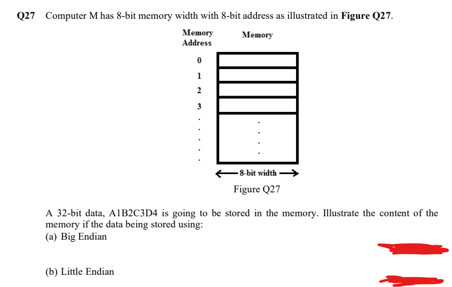Solved Q27 Computer M has 8-bit memory width with 8-bit | Chegg.com