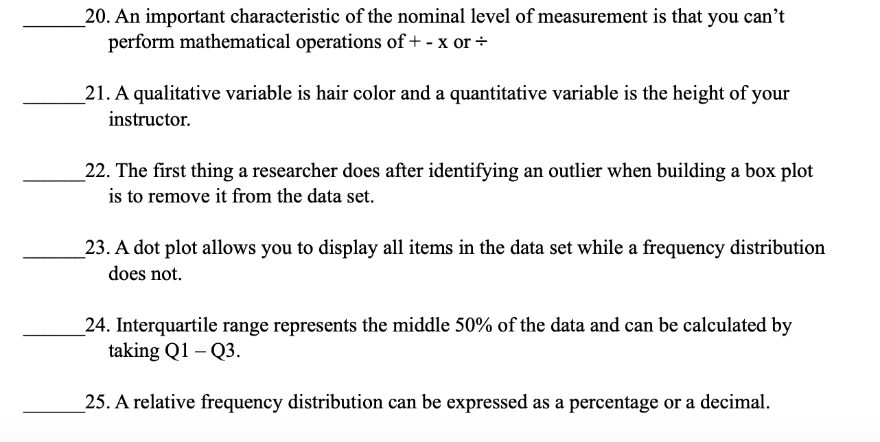 Solved 20. An important characteristic of the nominal level | Chegg.com