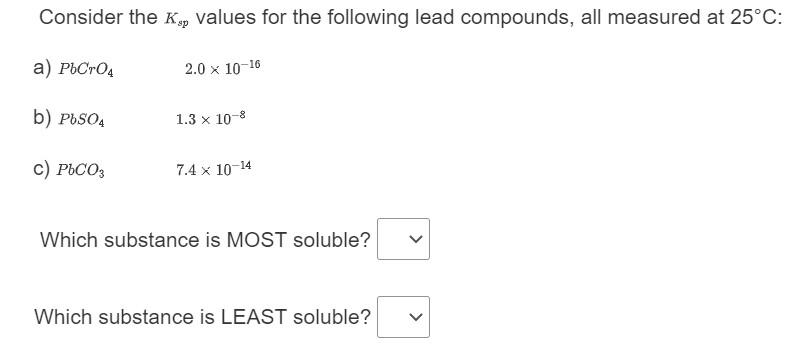 Solved Consider the Ksp values for the following lead | Chegg.com