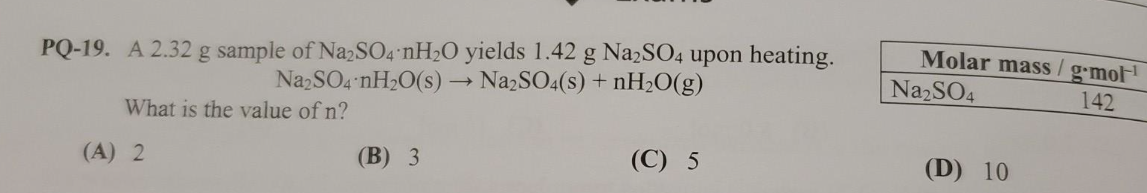 Solved A 2.32 g sample of na2so4*nh2o yields 1.42g na2so4 | Chegg.com