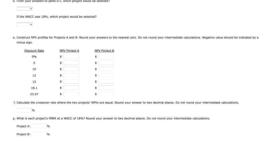 Solved a. What is each project's NPV? Round your answer to | Chegg.com