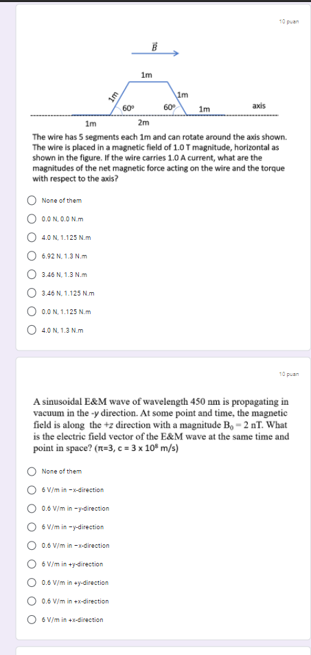 Solved 10 puan B 1m im 60° 1m 60° 1m axis 1m 2m The wire has | Chegg.com