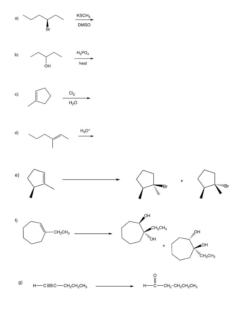 Solved KSCH3 a) DMSO Br b) H2PO4 heat OH c) Cl2 H2O d) H30 | Chegg.com