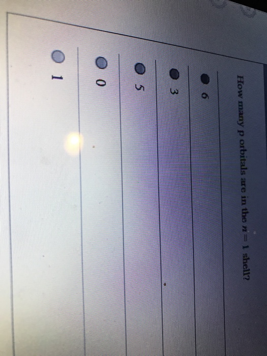 Solved How many p orbitals are in the n 1 shell? 6 3 0 | Chegg.com