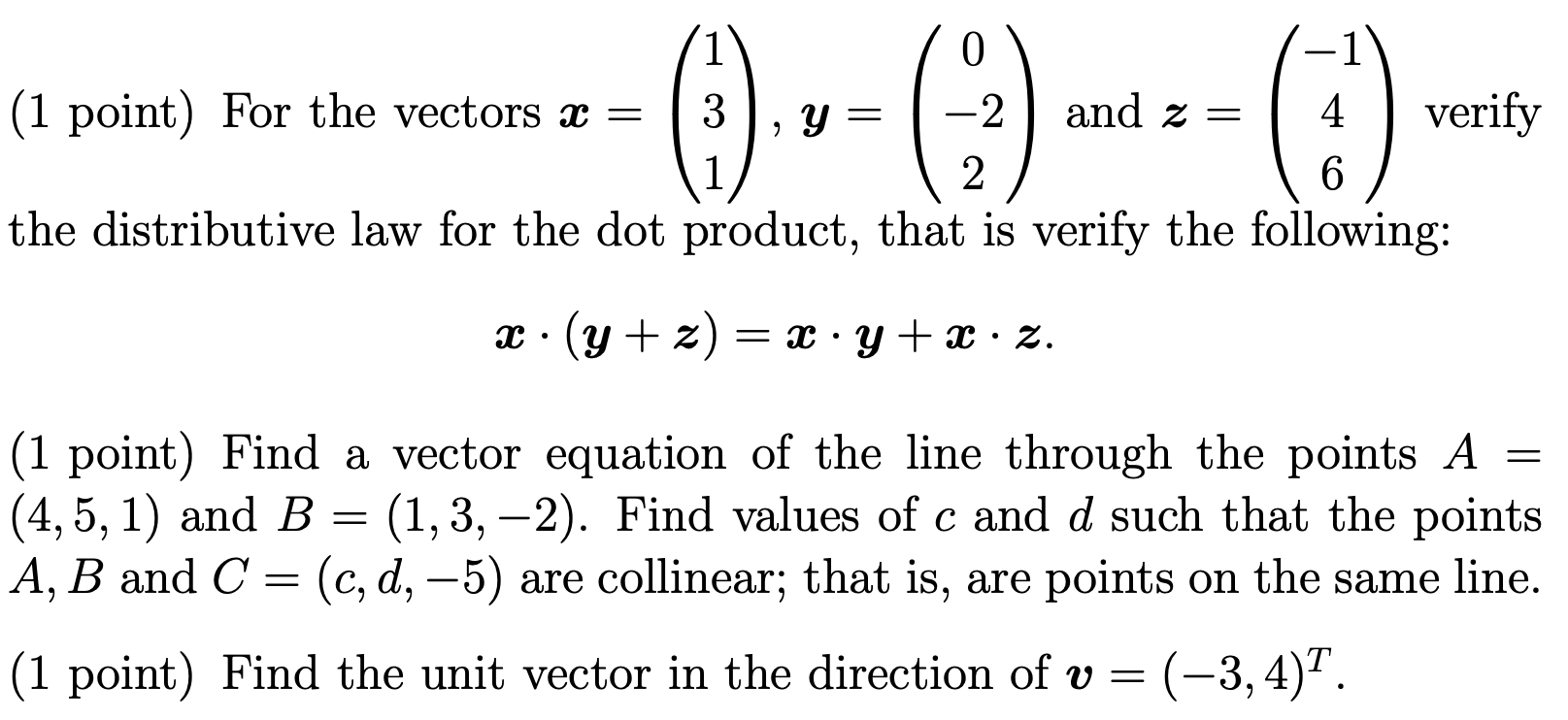 Solved 0 (1 point) For the vectors x = - () -- ()-() 3 -2 | Chegg.com