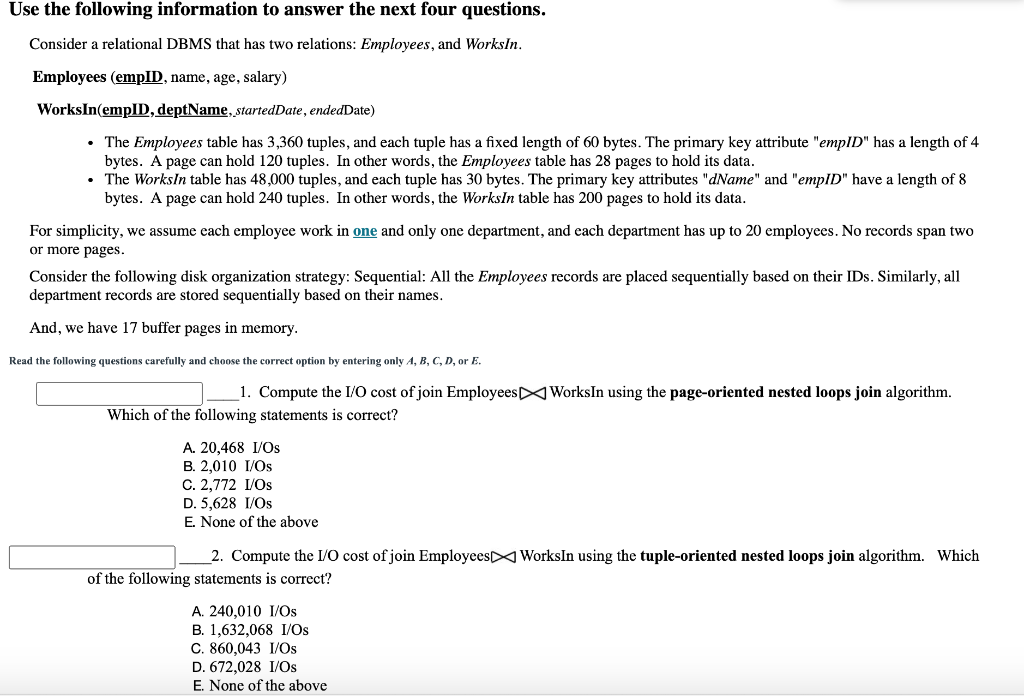 Use the following information to answer the next four | Chegg.com