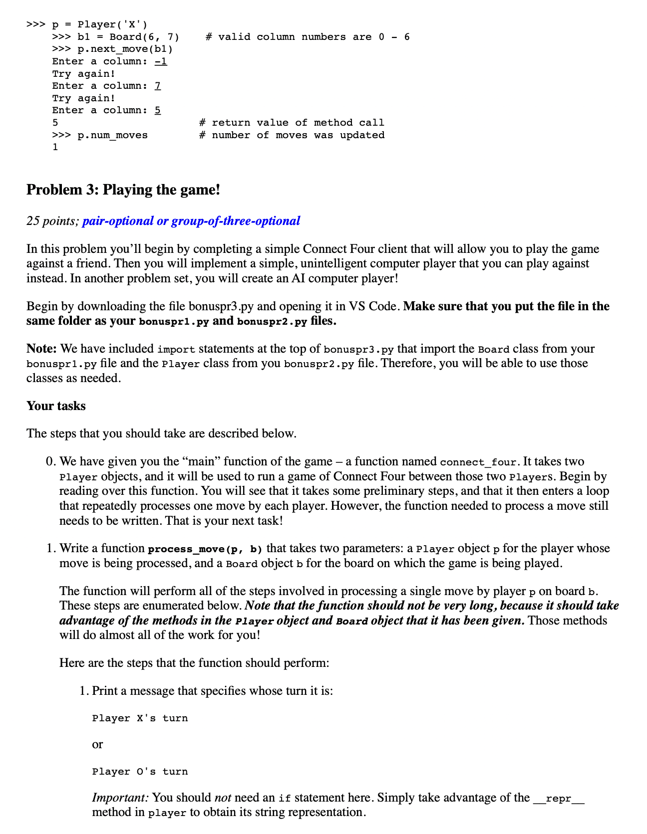 Solved Problem 1: A Connect Four Board class 50 points; | Chegg.com