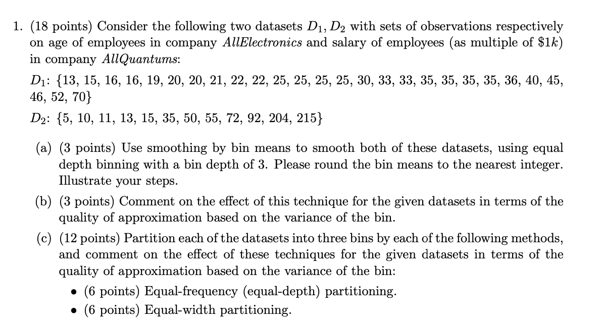 1. (18 points) Consider the following two datasets | Chegg.com