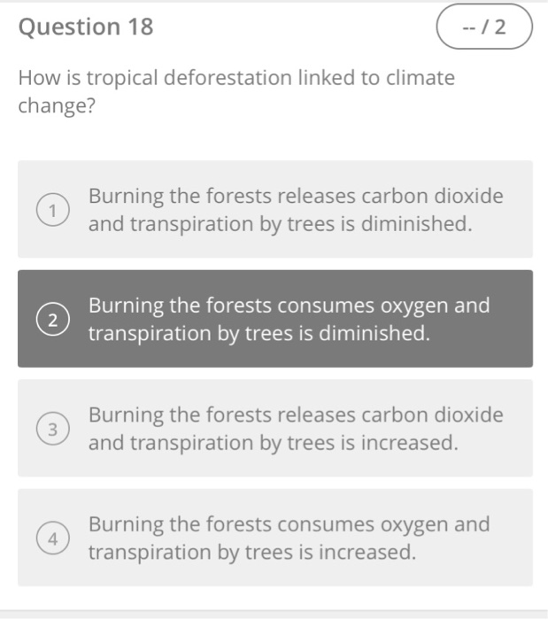 Solved Question 18 -1 2 How is tropical deforestation linked | Chegg.com