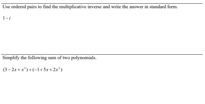 Solved Use ordered pairs to find the multiplicative inverse | Chegg.com