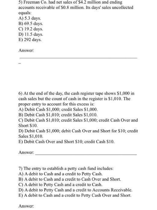 Solved 1) If the Cash Over and Short account has a credit | Chegg.com