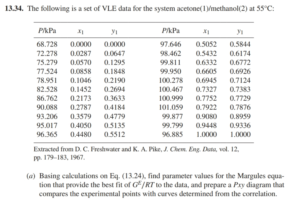 13.34. The following is a set of VLE data for the | Chegg.com