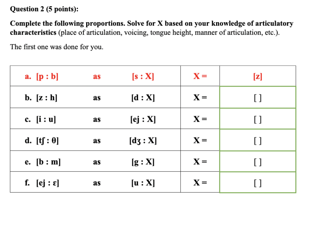 Question 2 (5 points): Complete the following | Chegg.com