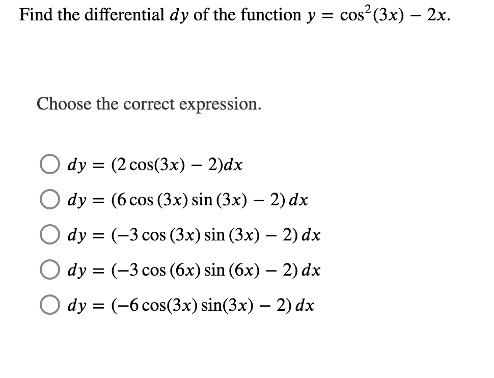 Solved Find The Differential Dy Of The Function