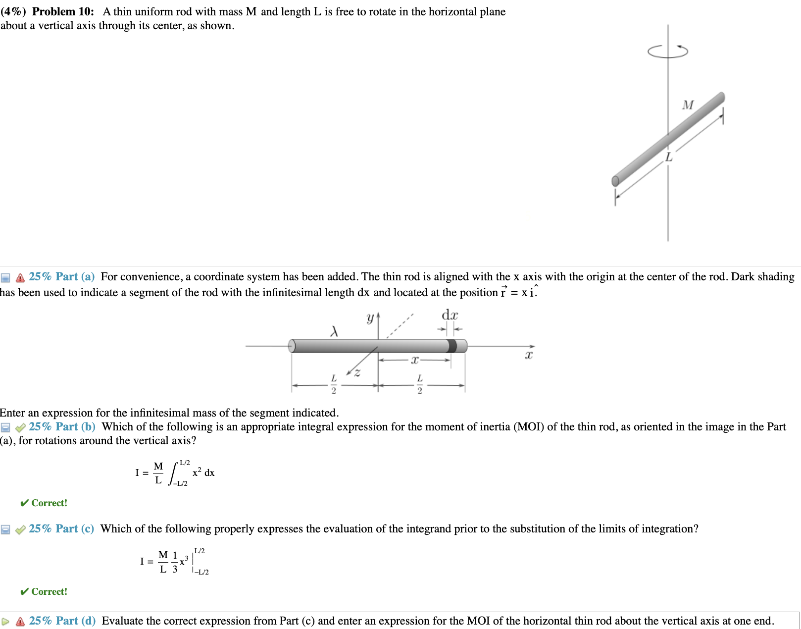 Solved (4\%) Problem 10: A thin uniform rod with mass M and | Chegg.com