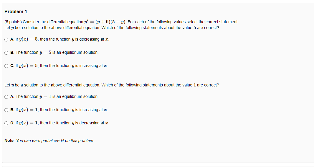 Solved Problem 1. (5 points) Consider the differential | Chegg.com