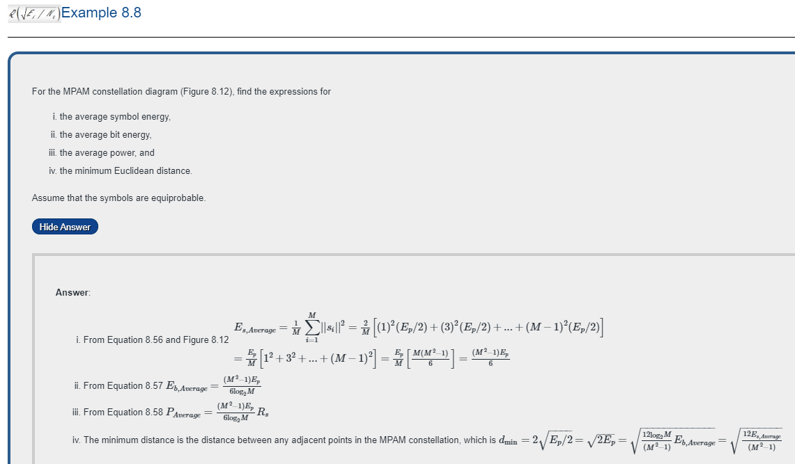PLJE/)Example 8.8 For the MPAM constellation | Chegg.com