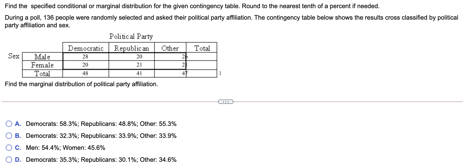Solved Find the specified conditional or marginal | Chegg.com