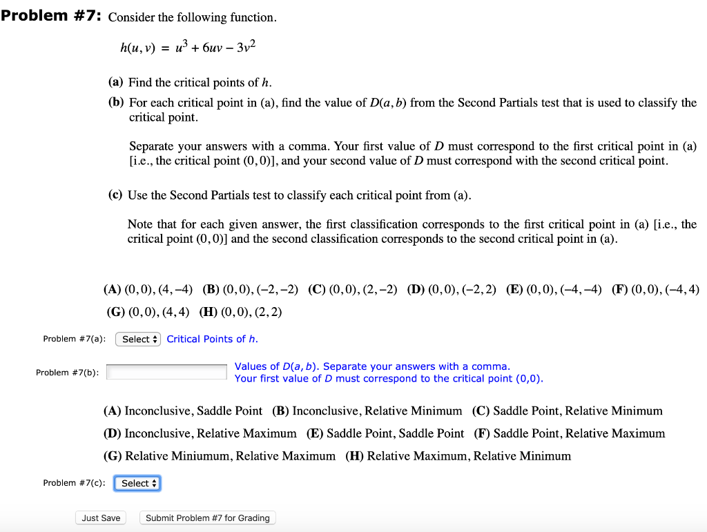 Solved Problem #7: Consider the following function. h(u, v) | Chegg.com