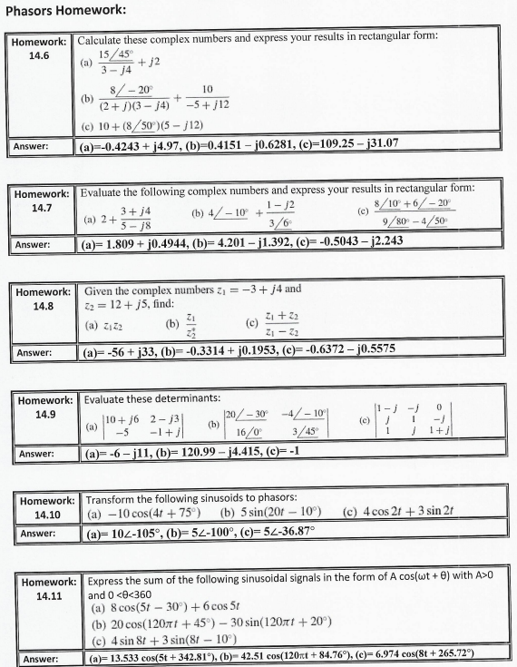 Solved Phasors Homework: 10 Homework: Calculate these | Chegg.com