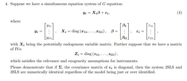 Solved 4. Suppose we have a simultaneous equation system of | Chegg.com