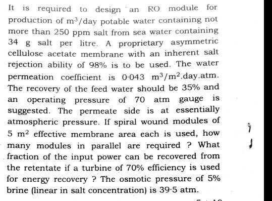 Solved It is required to design an RO module for production | Chegg.com