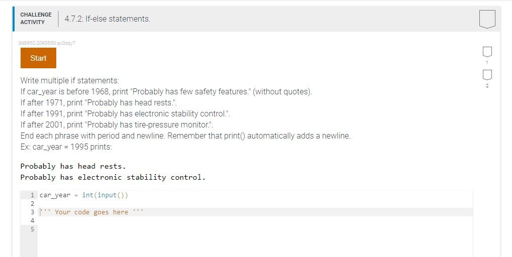 Solved CHALLENGE ACTIVITY 4.7.2: If-else statements. | Chegg.com