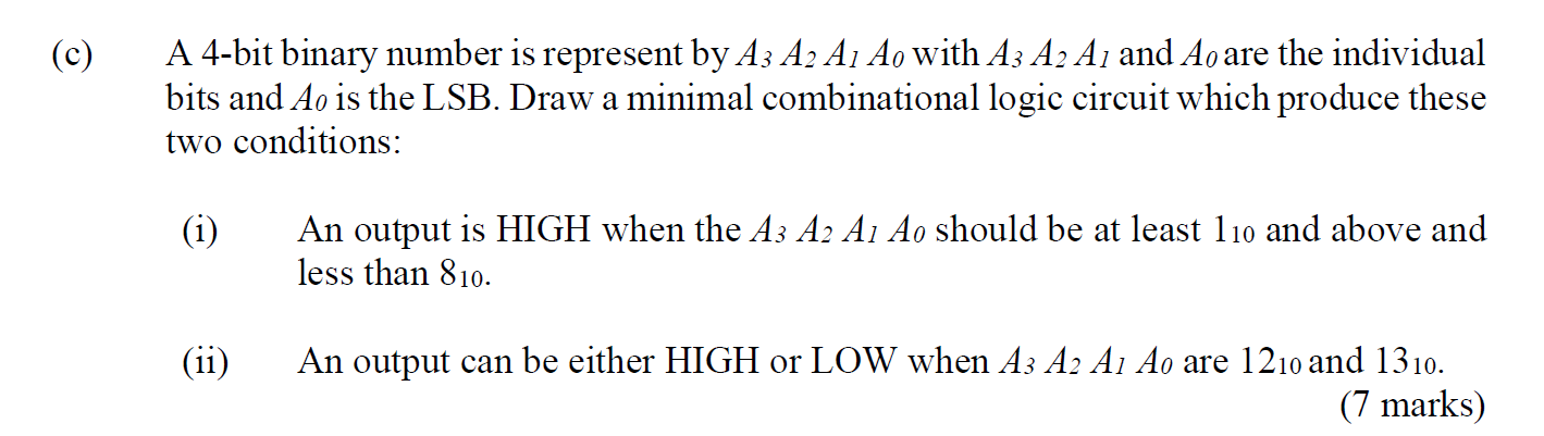 Solved (c) A 4-bit binary number is represent by A3 A2 A1 Ao | Chegg.com