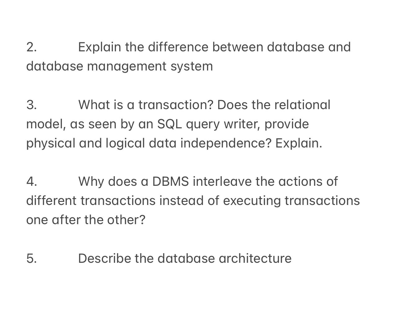 2. Explain the difference between database and | Chegg.com
