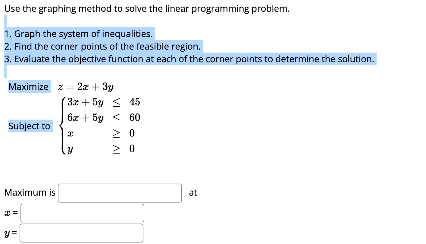 Solved Use the graphing method to solve the linear | Chegg.com