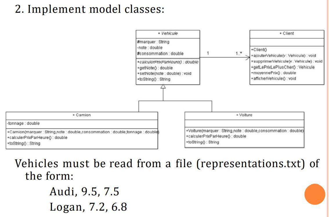 Solved 2. Implement model classes: + Vehicule + Client | Chegg.com
