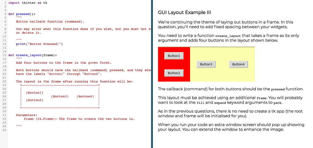 Solved 1 import tkinter as tk GUI Layout Example IlI 4 def | Chegg.com