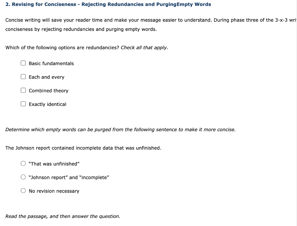Solved 2. Revising for Conciseness - Rejecting Redundancies | Chegg.com