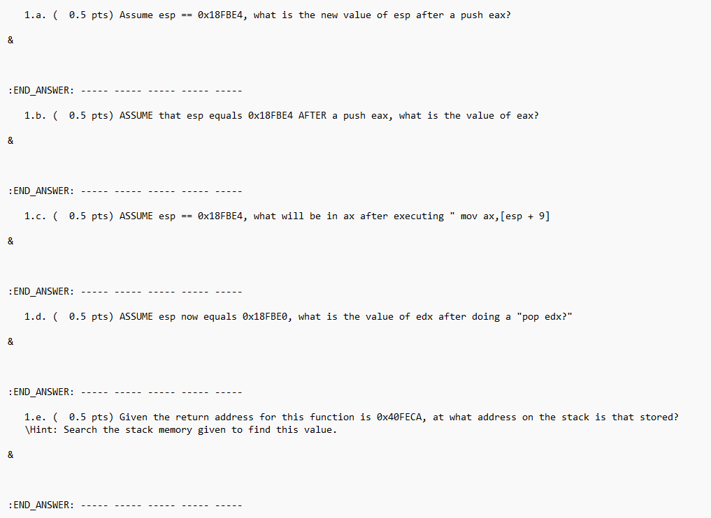 Solved 1. 5.0 pts > Given that eip =0×40 F205 and the | Chegg.com